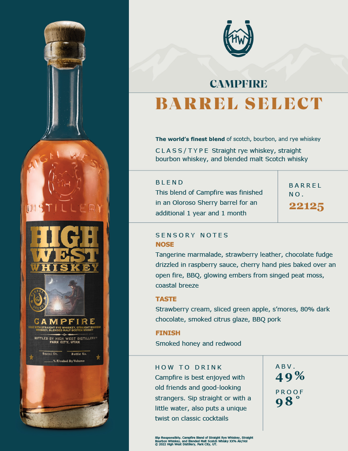 High West Campfire Barrel Select Whiskey 49% abv 750ml